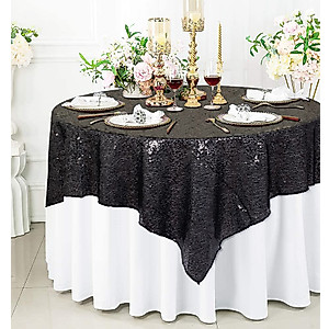 ShinyBeauty Black Sequin Tablecloth 72x72-Inch Square Table Cloths Sequin Table Overlay for Round Table Black Sequin Fabric Tablecloth Cover for Wedding/Party/Bridal Shower/Birthday/Halloween Decor