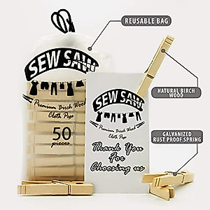 Wooden Clothespins for Crafts with Reusable Storage Bag – 50 Pack Natural Clothes Pins Heavy Duty Outdoor and Indoor Use, Moisture Resistant Laundry Clips with Strong Grip