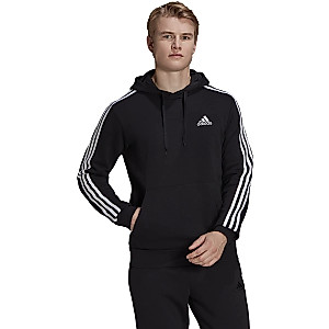 adidas Men's Standard Essentials Fleece 3-Stripes Hoodie, Black/White, X-Large
