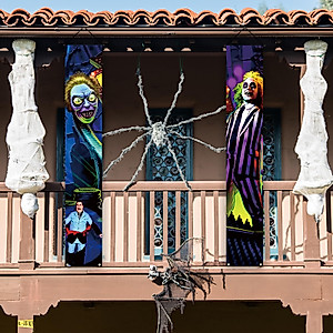 Scary Creepy Halloween Porch Banner Classic Movie Role Front Porch Welcome Sign Horror Halloween Party Decorations-12×71''