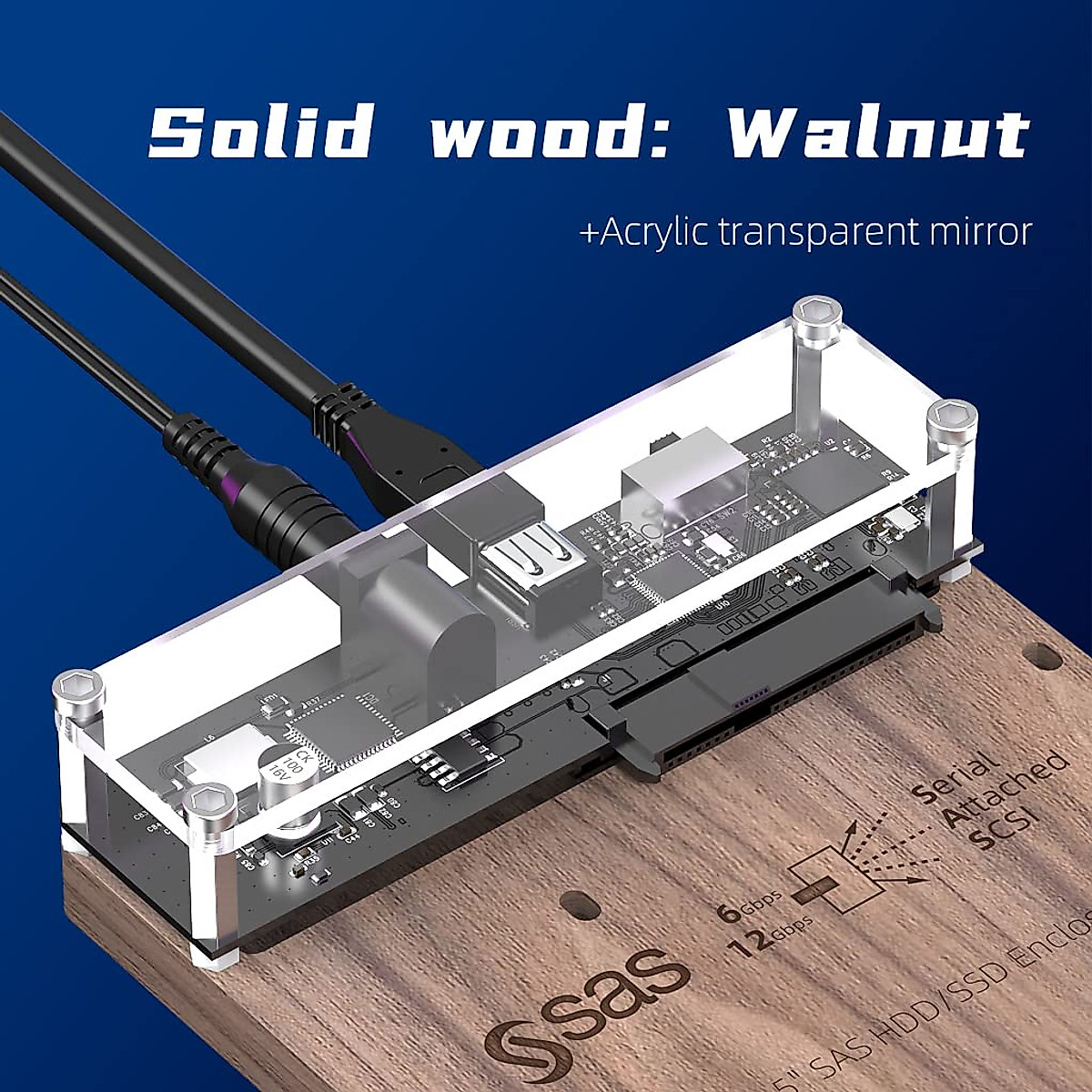 FEIFANZHE Walnut SAS to USB3.0 Adapter 2.5 or 3.5 inch SSD/HDD External SAS Hard Drive Docking Station Adapter Enclosure for RPM SAS 6/12Gbps Enterprise Hard-FSASM1