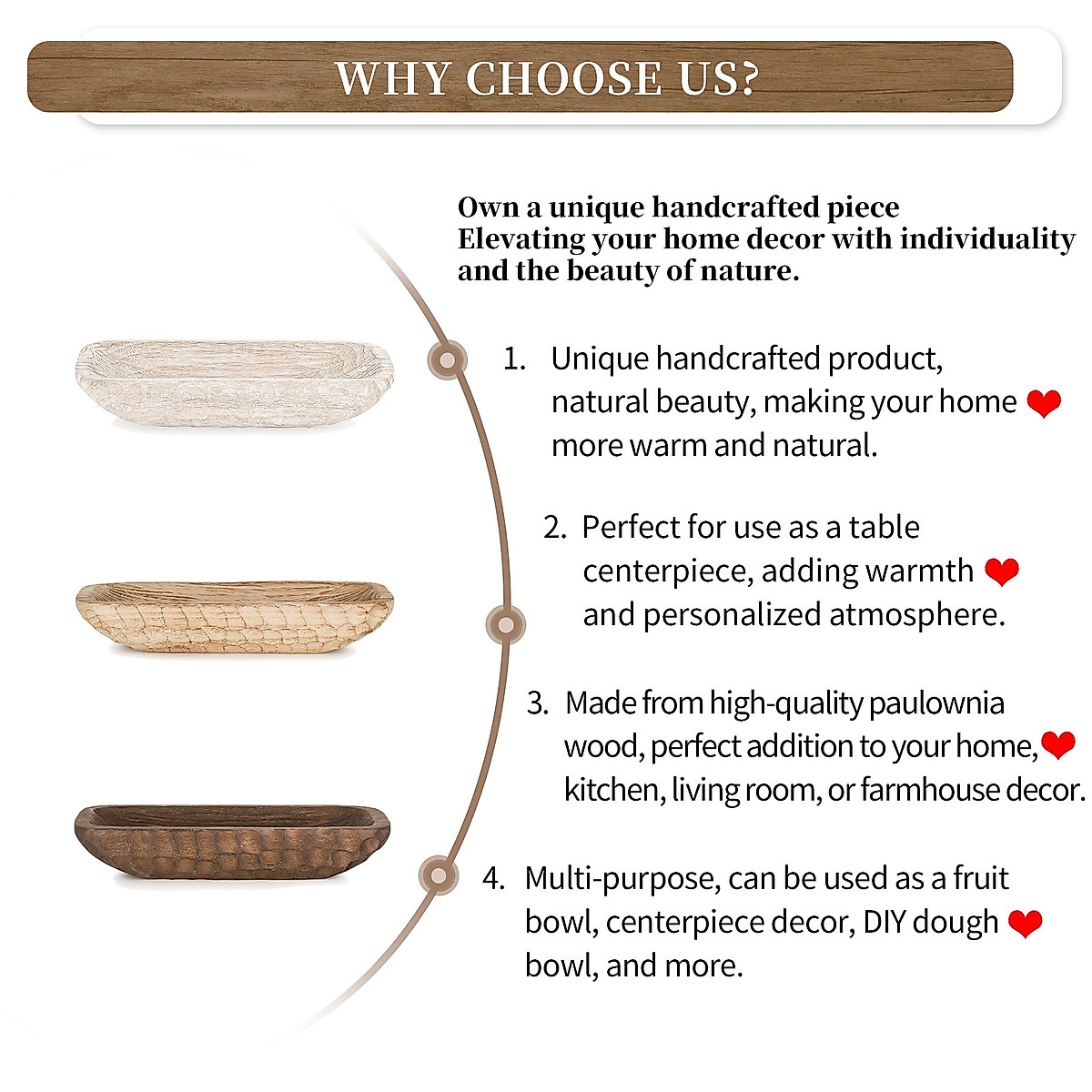 Hanobe Decorative Wood Dough Bowl: Wooden Centerpiece Table Decorations Natural Candle Holder Tray Decor Rustic Brown Hand Turned Trough Centerpieces for Dining Room Kitchen 16.5"