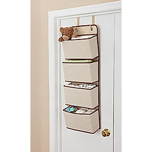 Delta Children 4 Pocket Over The Door Hanging Organizer, Easy Storage/Organization Solution - Versatile and Accessible in Any Room in the House, Beige