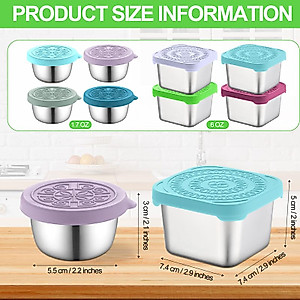 FillTouch 8 Pack Leakproof Dips Containers 6oz/180ml+1.7oz/50ml Salad Dressing Snack Container with Lid Reusable Silicone Lids Stainless Steel Small Condiment Containers for Lunch Box (Multicolor)