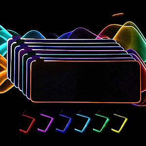 RGB LED Gaming Mouse Pad - Large Pad RGB Gaming Mat with Easy to Clean Waterproof Surface - Anti-Slip Rubber Base Abstract Art Hexagon Honeycomb 11.81"x27.56"