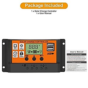 EEEkit 100A Solar Charge Controller, Dual USB Port Solar Panel Battery Intelligent Regulator, Multi-Function Adjustable LCD Display with Timer Setting On/Off Hours, 12V24V 100A (100A Yellow)