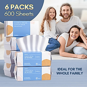 PoeticEHome Soft Dry Wipe 6 Pack, 100% Cotton Face Tissues, Lint Free Facial Cleansing Towels Disposable, Extra Thick Dry and Wet Use for Sensitive Skin, Makeup Removing, Surface Cleaning (600 Count)
