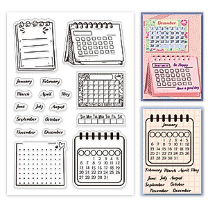 PH PandaHall Clear Calendar Stamps, Number Rubber Stamps Months Silicone Stamp Transparent Seal Stamps for DIY Scrapbooking, Photo Album Decorative, Cards Making, 6.2x4.3inch