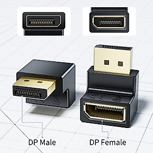 90 Degree Displayport Cable Adapter Converter UP/Down DP Adapter, BolAAzuL Left/Right Angled DP Displayport Adapter Connector UHD 4k/60Hz 2K/144Hz DP 1.2 Male to DP Female Angled Extension Adapter