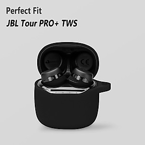 Geiomoo Silicone Case Compatible with JBL Tour Pro+ TWS, Protective Cover with Carabiner (Black)