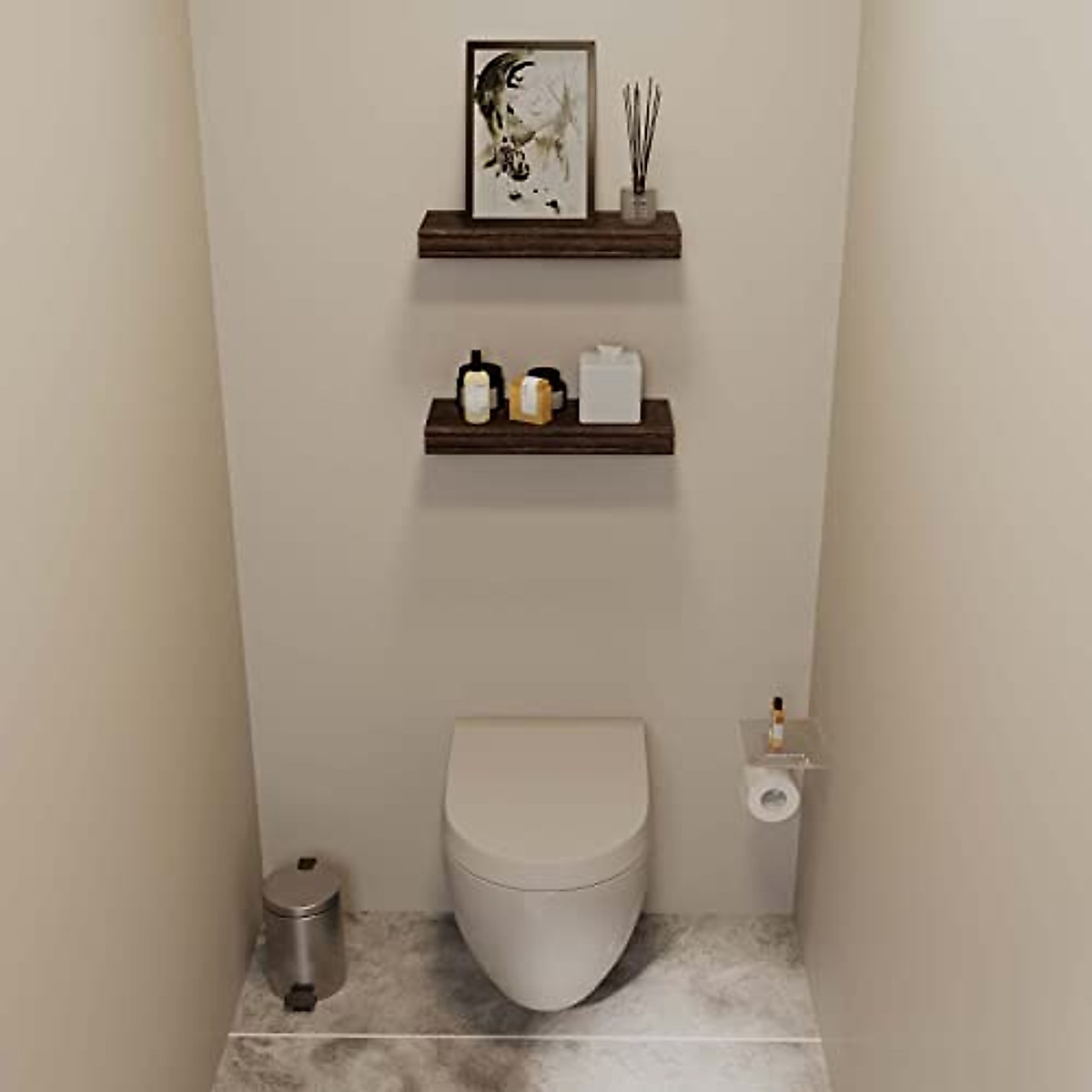 ZGREN Floating Shelves Natural Wood Rustic Wide Wall Mounted Shelf 16 inch Set of 2 Farmhouse Wooden Shelving Small Decorative Shelf for Bathroom, Bedroom, Kitchen, Living Room Decor, Black Dark Brown