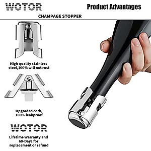 WOTOR 3 Pack Champagne Stoppers with Stainless Steel Champagne Bottle Stoppers with Food Grade Silicone Reusable Champagne Cork, Saver Suitable for Champagne, Cava, Prosecco and Sparkling Wine（Silver）