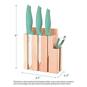 Wamery Ceramic Knife Set with Block - Chef Knife, Utility Knife, Paring Knife Rust Proof Sharp Turquoise Kitchen Knife Set with Wood Block and Fruit Peeler
