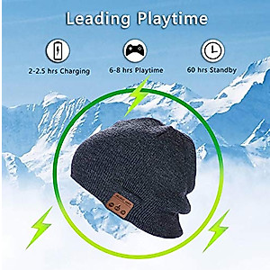 Happy-top Beanie Wireless Music Headphones Hat Compatible for iPhone Samsung Android (Dark Grey)