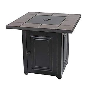 Endless Summer, The Vanderbilt, Square 28" Outdoor Propane Fire Pit with Handcrafted Ceramic Tile Mantel and Lava Rock