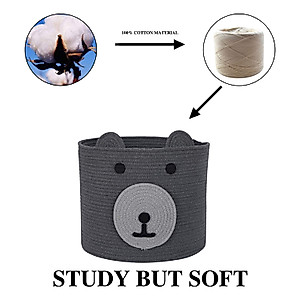 InfiBay Baby Toy Storage, Cotton Rope Storage Basket with Bear Design, Toy Storage Bin with Handles, Woven Laundry Hamper, Baby Nursery Organizer for Toys, Blanket, Clothes, Towels, 12”(D) x 11”(H)