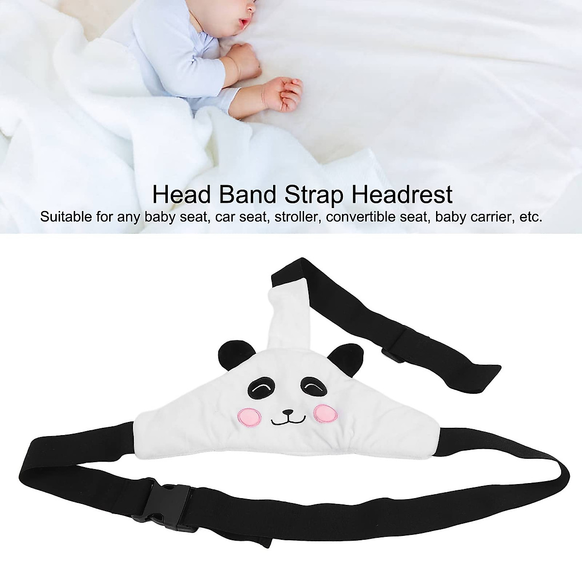 Pssopp Toddler Car Seat Adjustable Head Strap Support Panda Pattern Car Seat Sleeping Headband for Kids Toddlers Infants(Panda Fixing Strap)