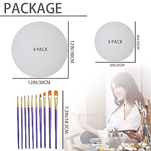Round Canvas, 8 Pack Circle Canvases for Painting, Pre Stretched Round Canvases, Circle Art Canvases Panels for Acrylic Painting, Pouring, Oil Paint - Included 4pcs 12x12'', 4pcs 8x8'' Round Canvases