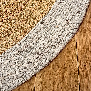 Natural Round Jute Rug 1'x1'/ 3'x3'/ 6'x6'/ 10'x10' Ft for Bedroom- Handwoven Farmhouse Round Rug for Dinning Table- Braided Circle Rug for Living Room (4' x 4' Ft, White)