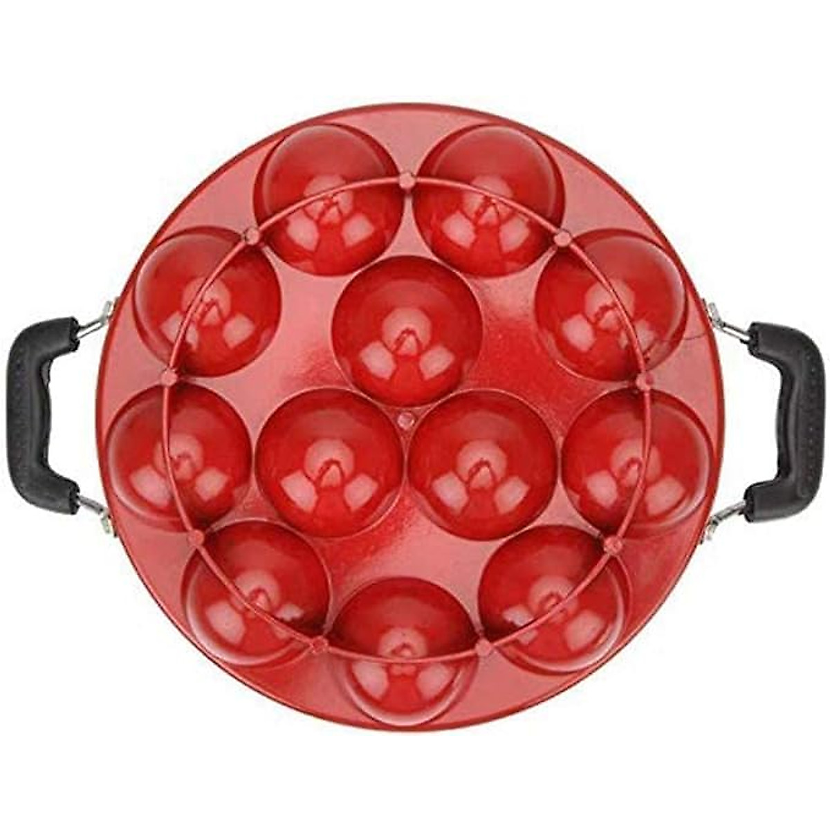 KASHVIYA Heavy 12 Cavities Non Stick Appam Patra With Stainless Lid,Red (Paniyarrakal/Paniyaram/Appam Pan/Maker/Pan Cake Maker), Aluminium (Large Black)(Gas Compatible)