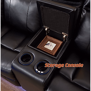 Power Reclining Sectional Sofa Set Faux Leather Recliner Couch with LED Lights/USB Port/Console Storage/Cup Holders Home Theater Sectional Sofa
