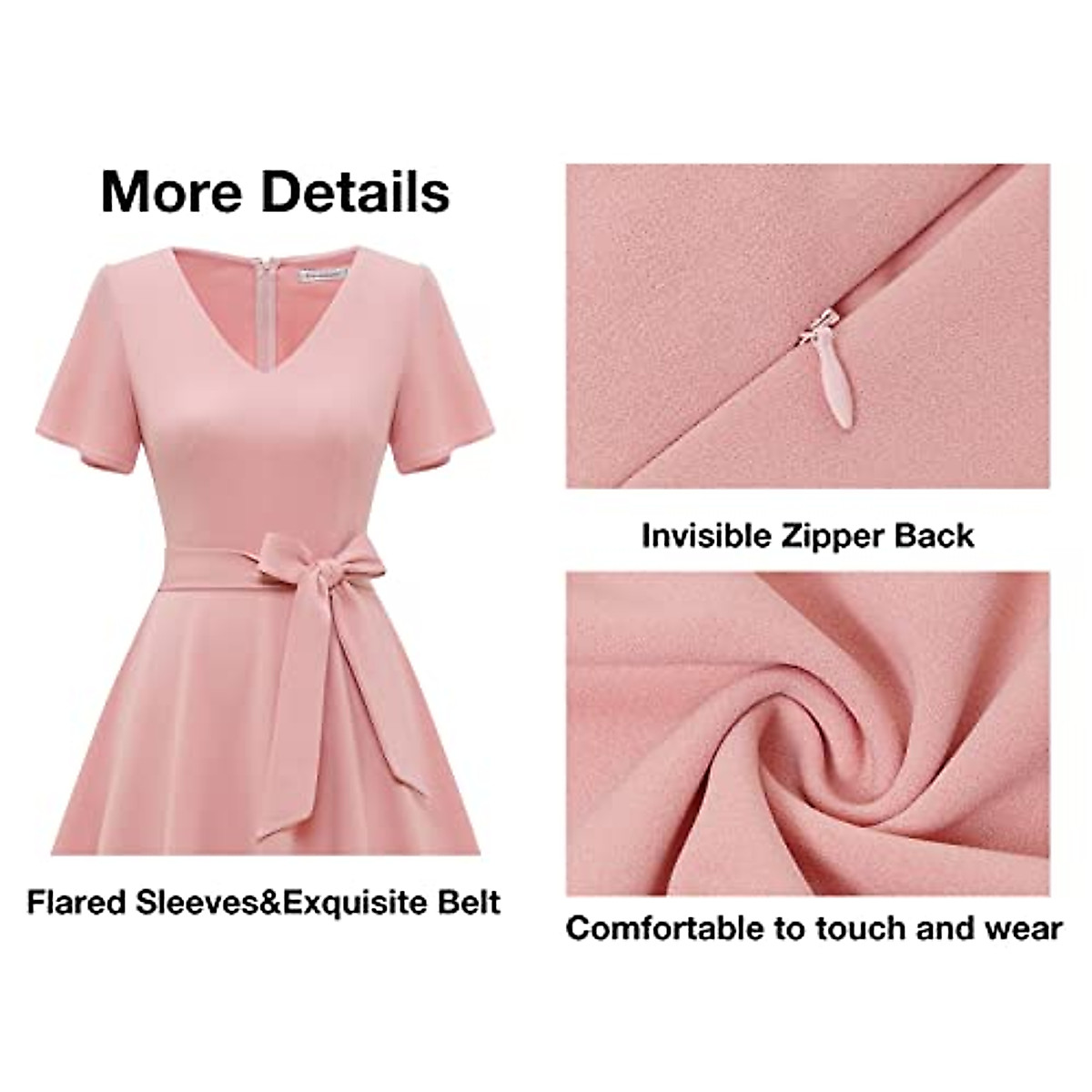 Gardenwed Cocktail Dresses for Women Wedding Guest,Fit and Flare Formal Dress with Sleeves for Homecoming Party Church Blush L