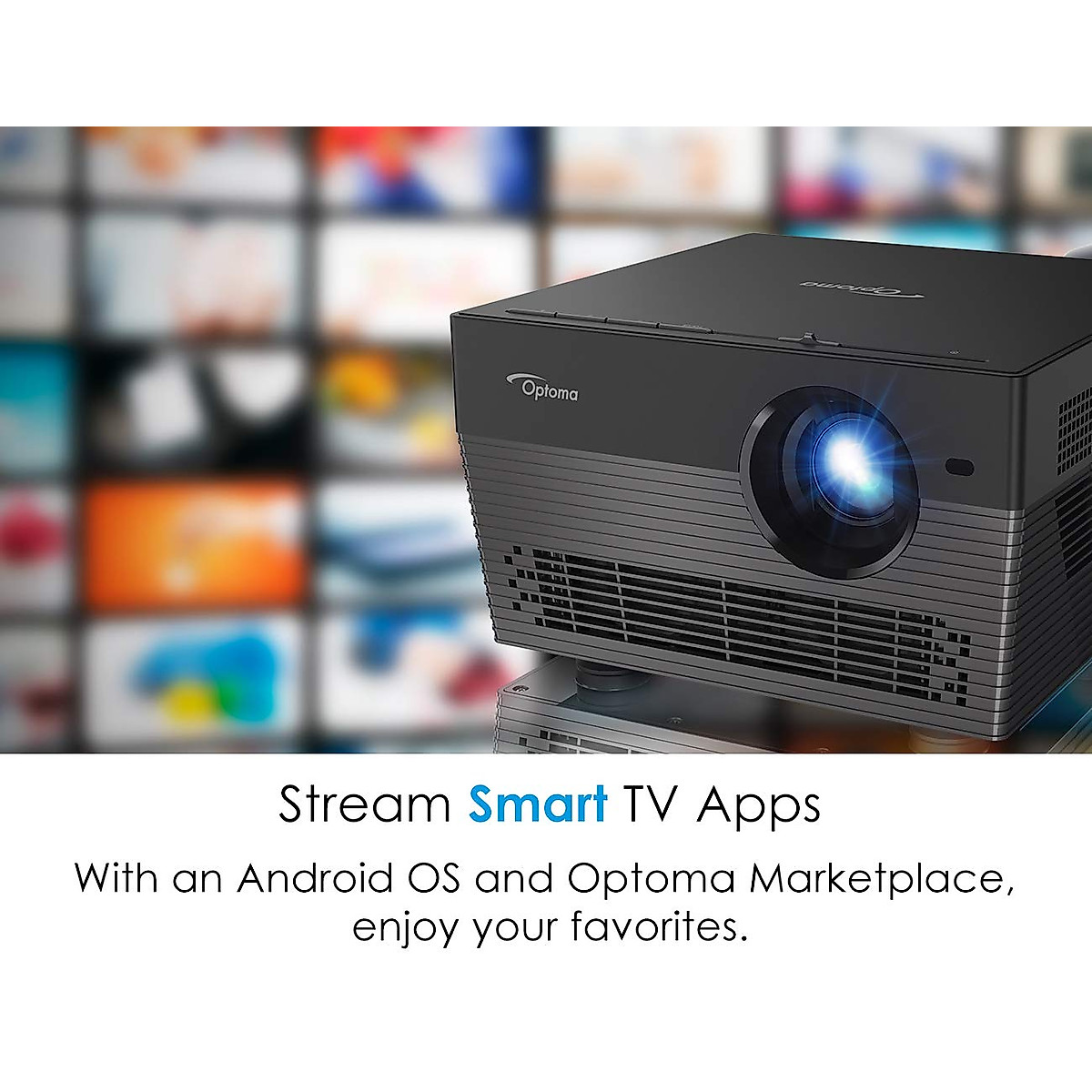 Optoma UHL55 4K LED Smart Projector with HDR, Bright 1500 lumens, Works with Alexa and Google Assistant, for Home Theaters and Outdoors, Auto Focus, Bluetooth Speaker Built in, Stream Netflix, Black