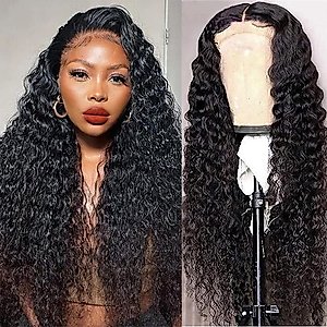 13x4 Lace Front Wigs Human Hair Deep Wave Curly Lace Frontal Wigs Glueless 180% Density Pre Plukced With Baby Hair HD Transparent Unprocessed Brazilian Virgin Human Hair Wigs Natural Color 22inch
