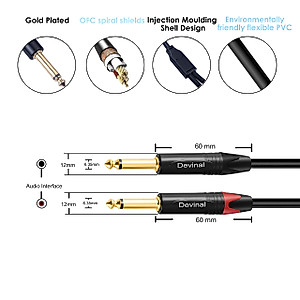 Devinal Dual 1/4 to XLR Y Splitter Cable, Double 6.35mm TS Male to XLR 3pin Male Stereo cord, Dual quarter inch Mono to XLR Male Plug Microphone Audio Converter Adapter 6 Feet 1.8m