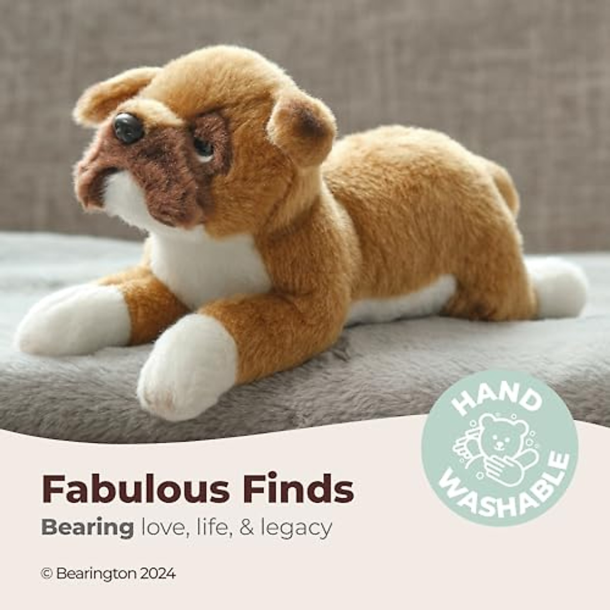 Bearington Boxer Dog Stuffed Animal, Brown and White Plush Faux-Fur, for Puppy Fans and Kids of All Ages- 8 inches (Lil Roscoe)