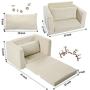 MeMoreCool Kids Couch Fold Out, Flip Out Kids Sofa Chair, Foldable Toddler Couch for Girls Boys, Children Convertible Sofa to Lounger Pull Out Kids Couch for Playroom, Folding Toddler Sofa