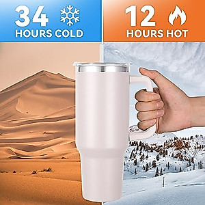 40 oz Tumbler with Handle and Straw, Insulated Stainless Steel Tumbler with 2 In 1 Lid, Double Vacuum Travel Mug Coffee Cup, Rose Quartz Pack 2