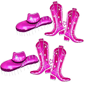 Cowgirl Boot Balloons & Cowgirl Hat Balloons - Pink Boot Foil Balloon Pink Hat Foil Balloon for Last Rodeo Bachelorette Party Decorations, Cowgirl Balloons for Western Themed Birthday Party