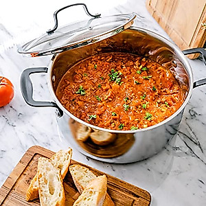 GrandTies Tri-Ply Stainless 3-Piece Induction Pots and Pans Set, Casserole Stockpot, Frying Pan, Kitchen Cooking Pot with Lid and Black Metal Handle, Dishwasher Safe Cookware