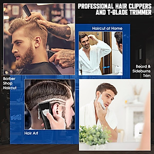 PTBYSMY Hair Clippers for Men, Professional Cordless Barber Clippers and Beard Trimmer Set, Complete Hair Cutting Kit with 16Pcs Guide Combs, LED Display, T Blade Trimmer, Storage Bag for Hair Cutting