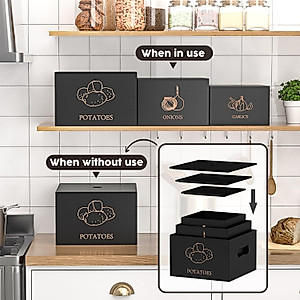 DALSHABET Potato and Onion Storage Bins, Premium Pantry Organizers and Storage, Bamboo Vegetable Garlic Keeper Solutions for an Organized Kitchen Black