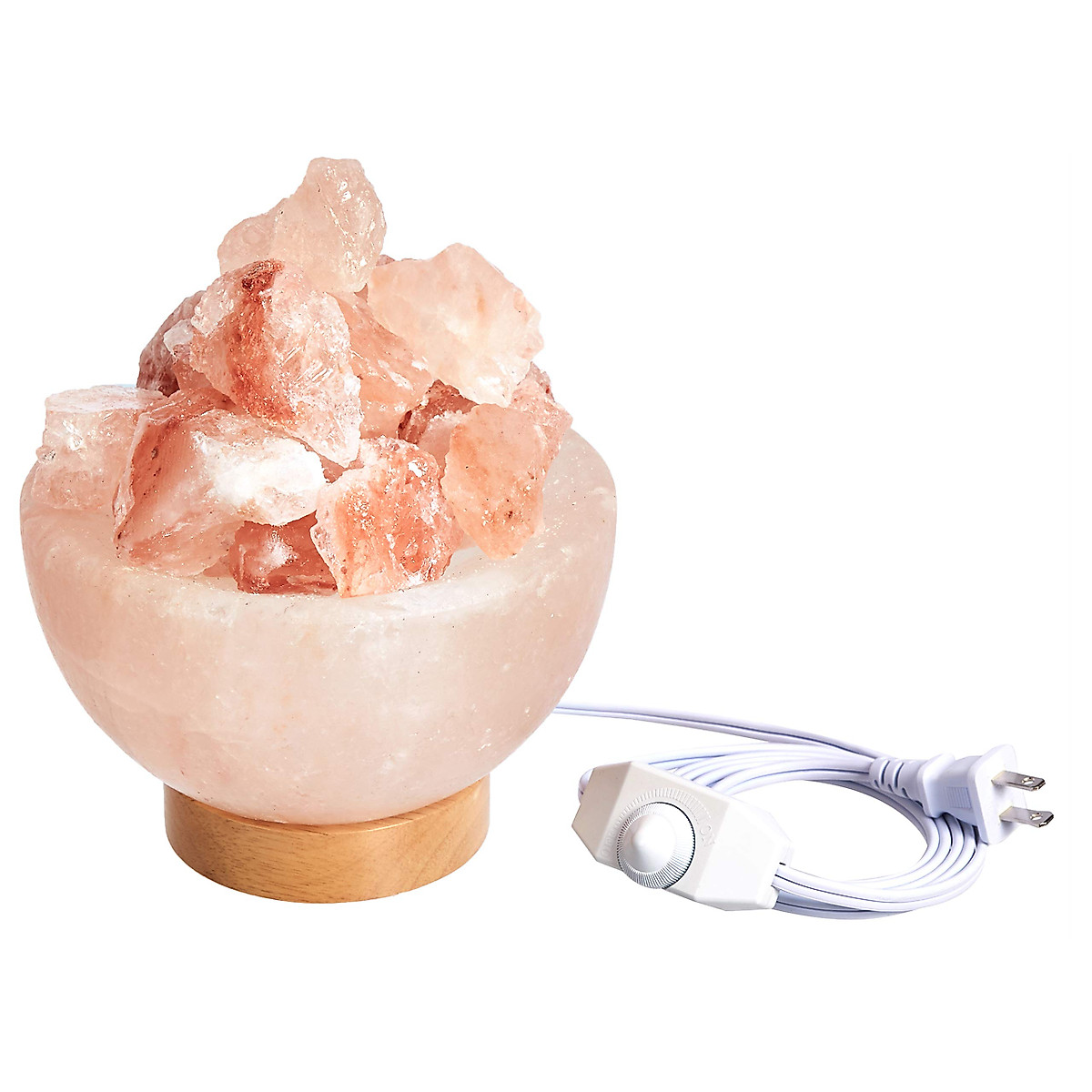 Amazon Basics Natural Himalayan Salt Lamp Bowl with Natural Crystal Chunks, Wood Base with Dimmer Switch - Crystal Pink