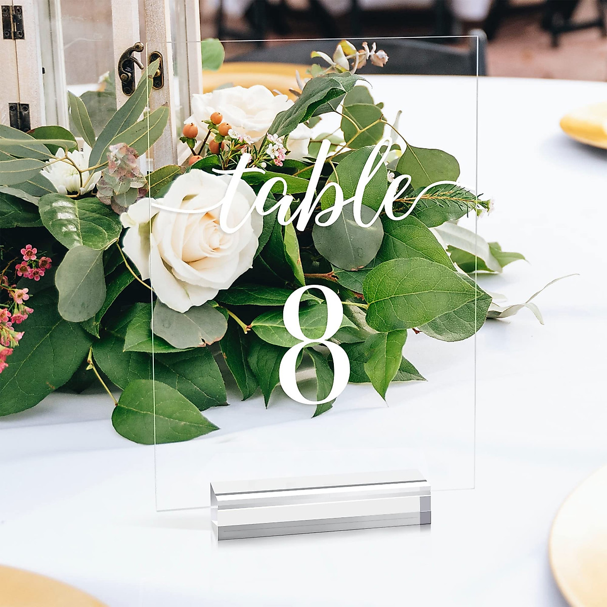 5x7 Inch Wedding Table Numbers 1-10 with Stands- JINMURY Clear Acrylic Table Numbers Printed Calligraphy Font, Acrylic Sign Wedding Table Numbers with Holder Base for Wedding Party Reception