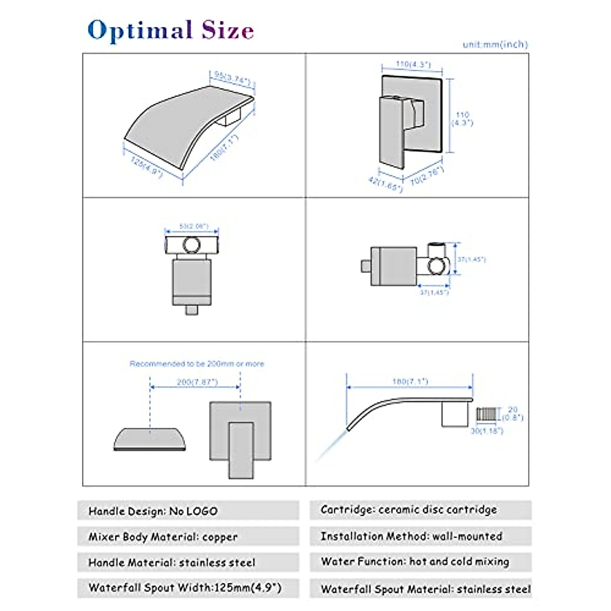 KAPHOME Waterfall Faucet Wall Mount,Brass Bathroom Waterfall Tub Faucet,Wall Mounted Bathtub Filler Tap,Chrome,KHBPC01U