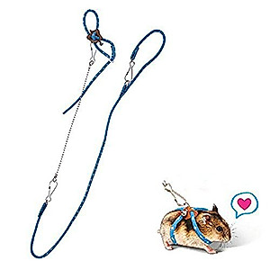 Harikaji Hamster Harness,Adjustable Harness Vest Leash Hamster Chest Straps with a Small Bell Rat Mouse Squirrel Sugar Glider Small Animal (Blue)