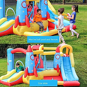 FBITE Inflatable Slides Castle Kids Bouncy Playhouse for Birthday Party Gift with Blower Indoor Small Rocket Slide Trampoline Playground Equipment