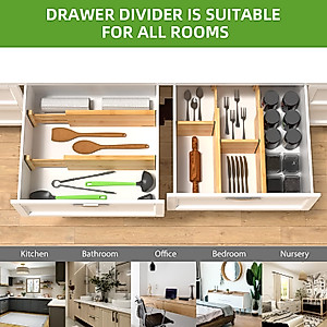 ANTOWIN 4 Pack Expandable Drawer Dividers, 4.7'' High, Extend from 12.2'' to 17.7'', Dresser Drawer Organizers, Bamboo Separators for Kitchen, Bedroom, Office, Bathroom (Natural)