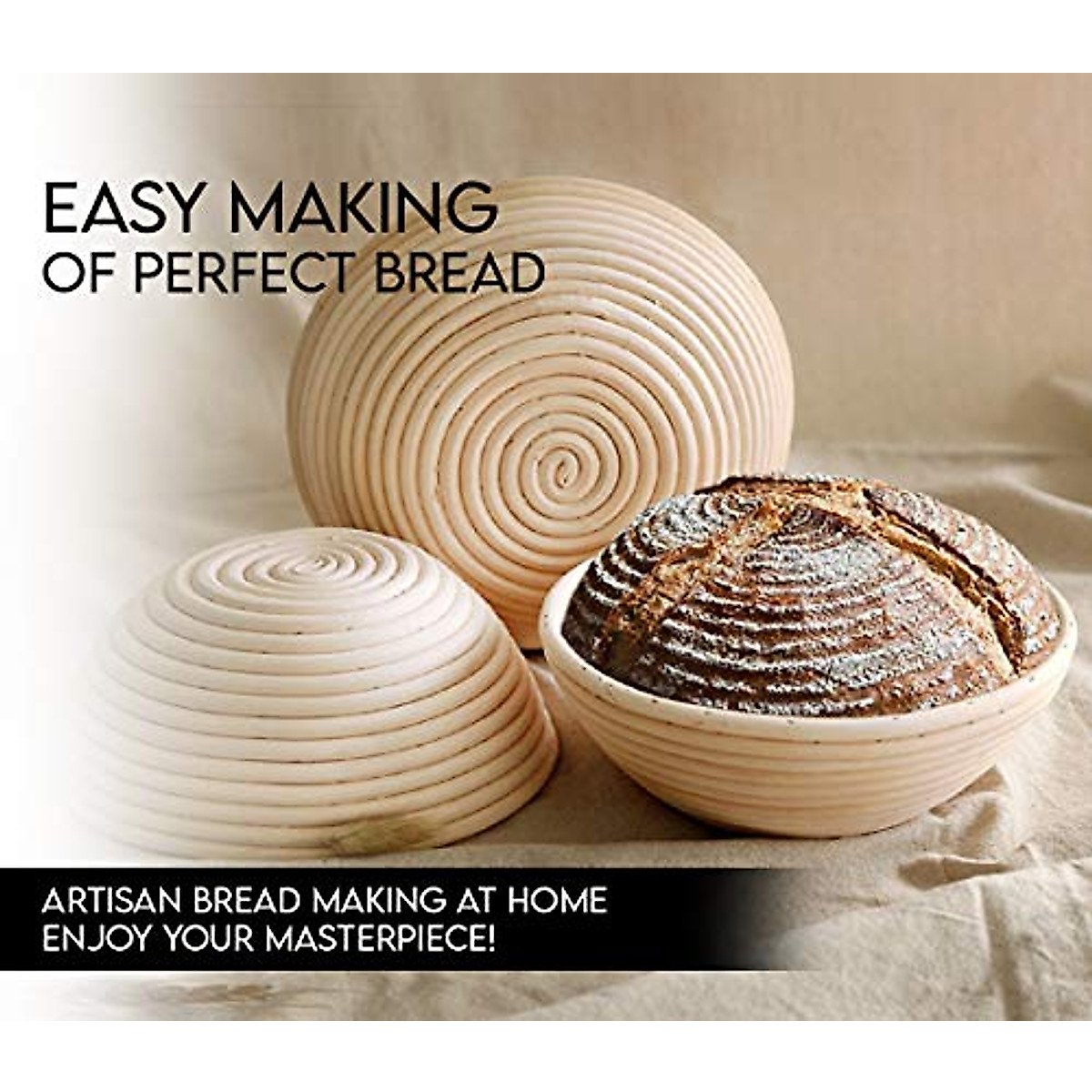 Banneton Bread Proofing Basket Set 9 Inch Sourdough Basket Bread Basket Proofing Banneton Proofing Basket for Bread Baking Sourdough Proofing Basket Bread Making Tools and Supplies Banneton Basket