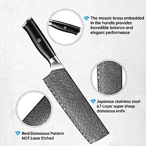 Japan Knife, Japanese Damascus Usuba & Nakiri Knives 7 Inch VG10 67-Layers Super Steel Sharp Knife, Non-Slip Ergonomic Pakkawood Handle with Gift Box