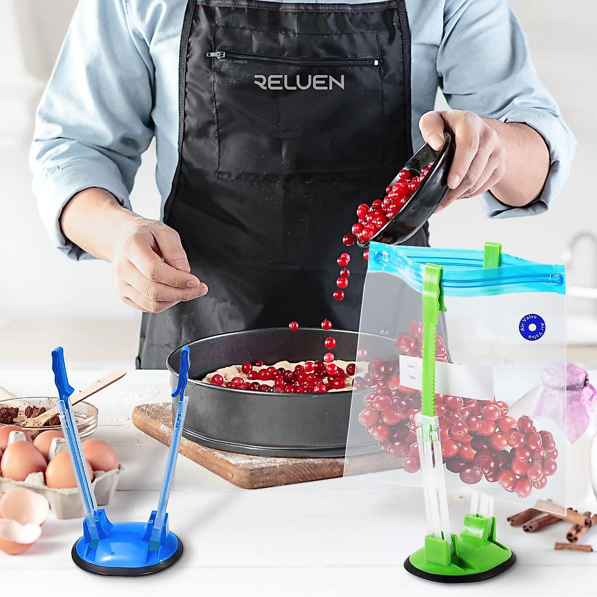 Baggy Rack Stands, 6 Pack, Adjustable Hands Free Clips for Food Storage Bags Plastic Freezer Bags, Bag Holders