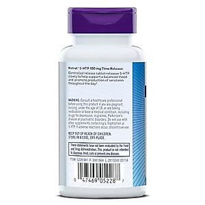 Natrol 5-HTP Time Release tablets, Promotes a Calm Relaxed Mood, Helps Maintain a Positive Outlook, Enables Production of Serotonin, Drug-Free, Controlled Release, Maximum Strength, 100mg, 45 Count