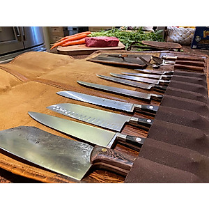 Knife Bag Knife Roll - Case for Knives - SharpStyle: Genuine Leather Chef Knife Roll - Beautifully Holds 10 Knives + Utility Pockets - Includes Leather Carry Handle and Strap - Large.