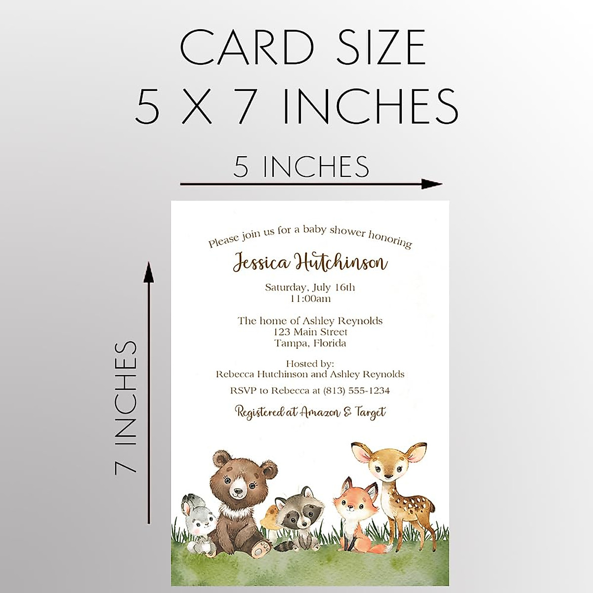 Woodland Friends Baby Shower Invitation Watercolor Forest Friends Available for Girls Boys Gender Neutral Unisex Woods Fox Deer Bear Country Personalized Customized Printed Cards (12 Count)