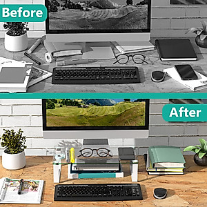 WALI Clear Computer Monitor Stand Riser,Tempered Glass Monitor Riser Heavy Duty 88lbs Monitor Stand for Desk for Laptop, Keyboard, Computer, Printer 5.7 X 9.4 inch (GTT006-B), Black