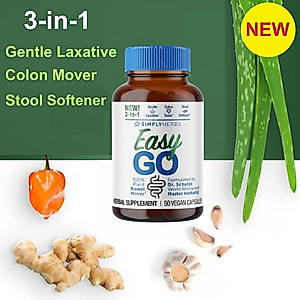 Dr. Schulze's Easy GO Bowel Mover - Formulated Gentle Laxative, Colon Toner & Stool Softener | 100% Plant Natural Bowel Cleanse - Promotes Regular & Complete Bowel Movements - 50 Count Vegan